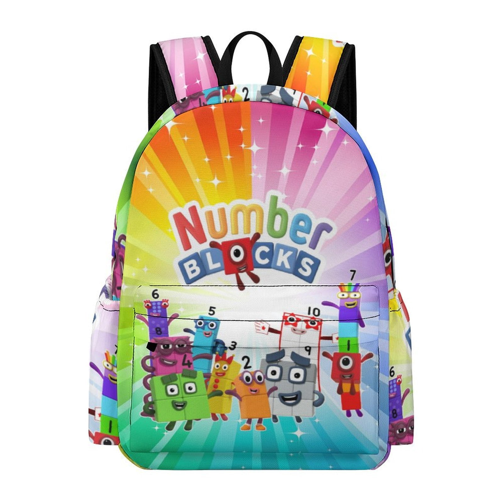 16.5In Number Cartoon Show Block Backpack Front Pocket Cute Knapsack ...