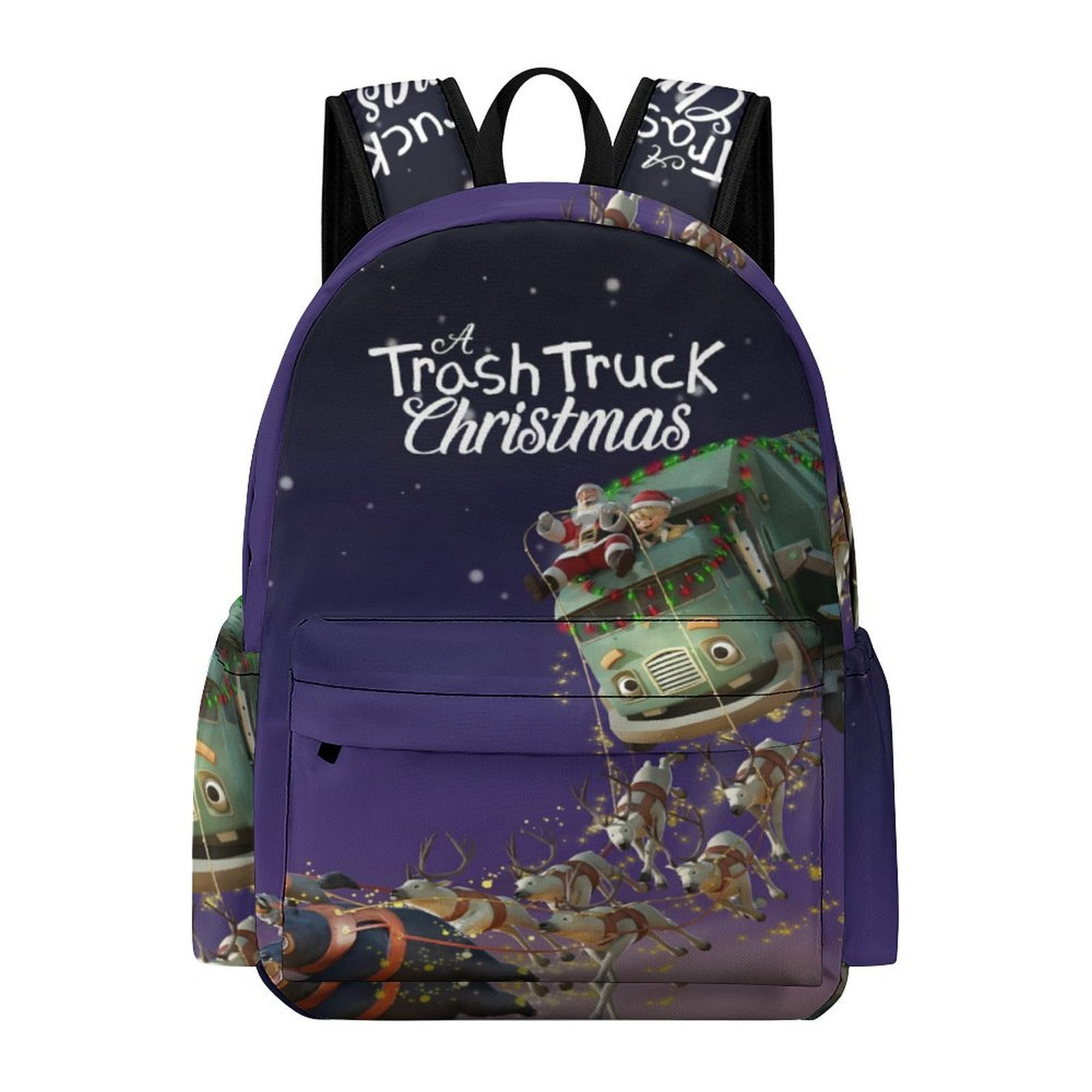 16.5In Trash Green Truck Backpack Front Pocket Cute Knapsack Cartoon ...