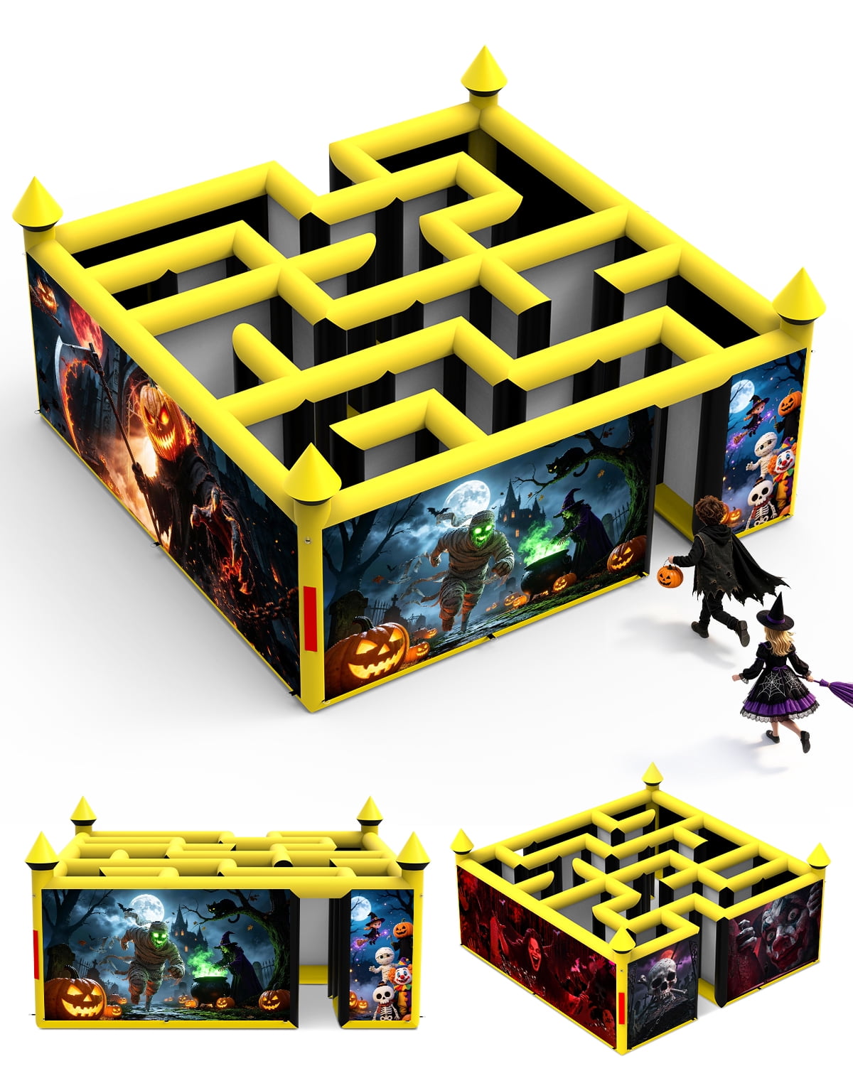 16.5X16.5X6.56FT Halloween Inflatable Maze with Blower, 3-in-1 Haunted ...