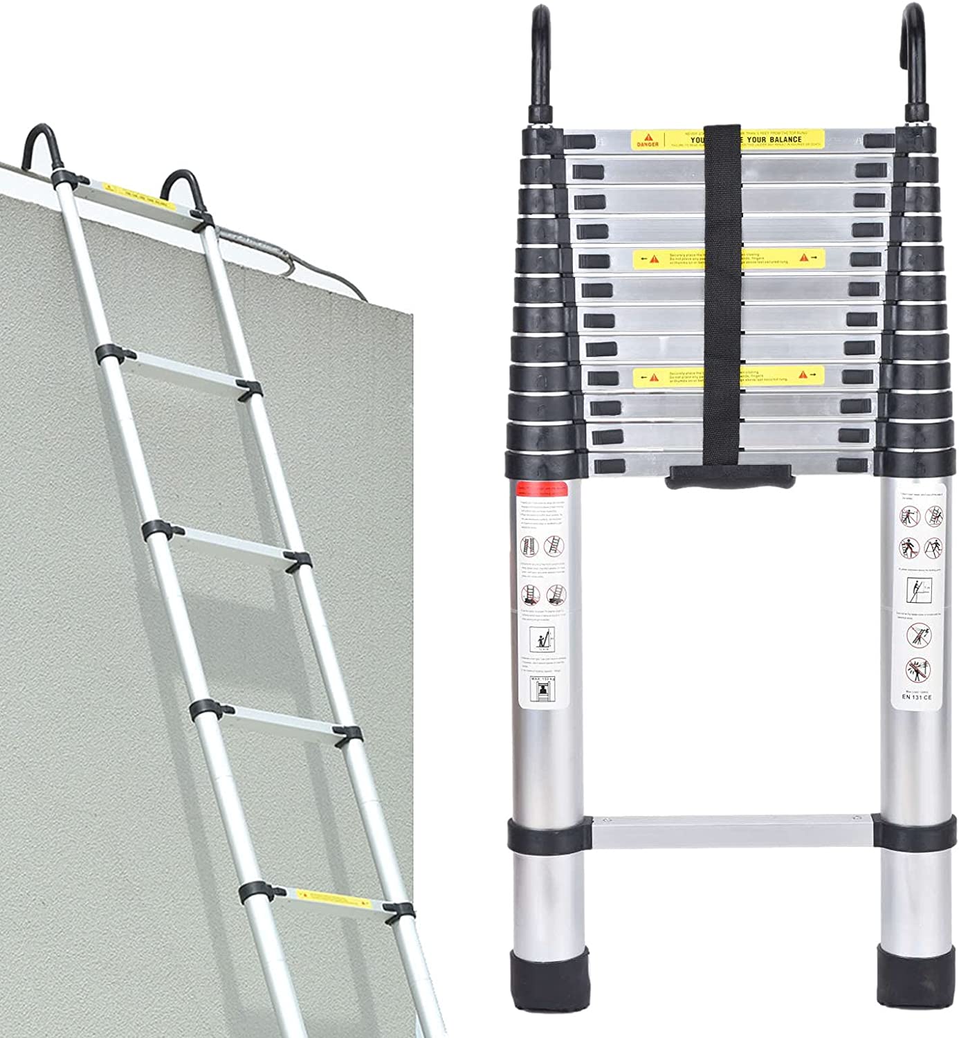 16.5ft Aluminum Telescoping Ladder Adjustable Height EN131 Certificated ...