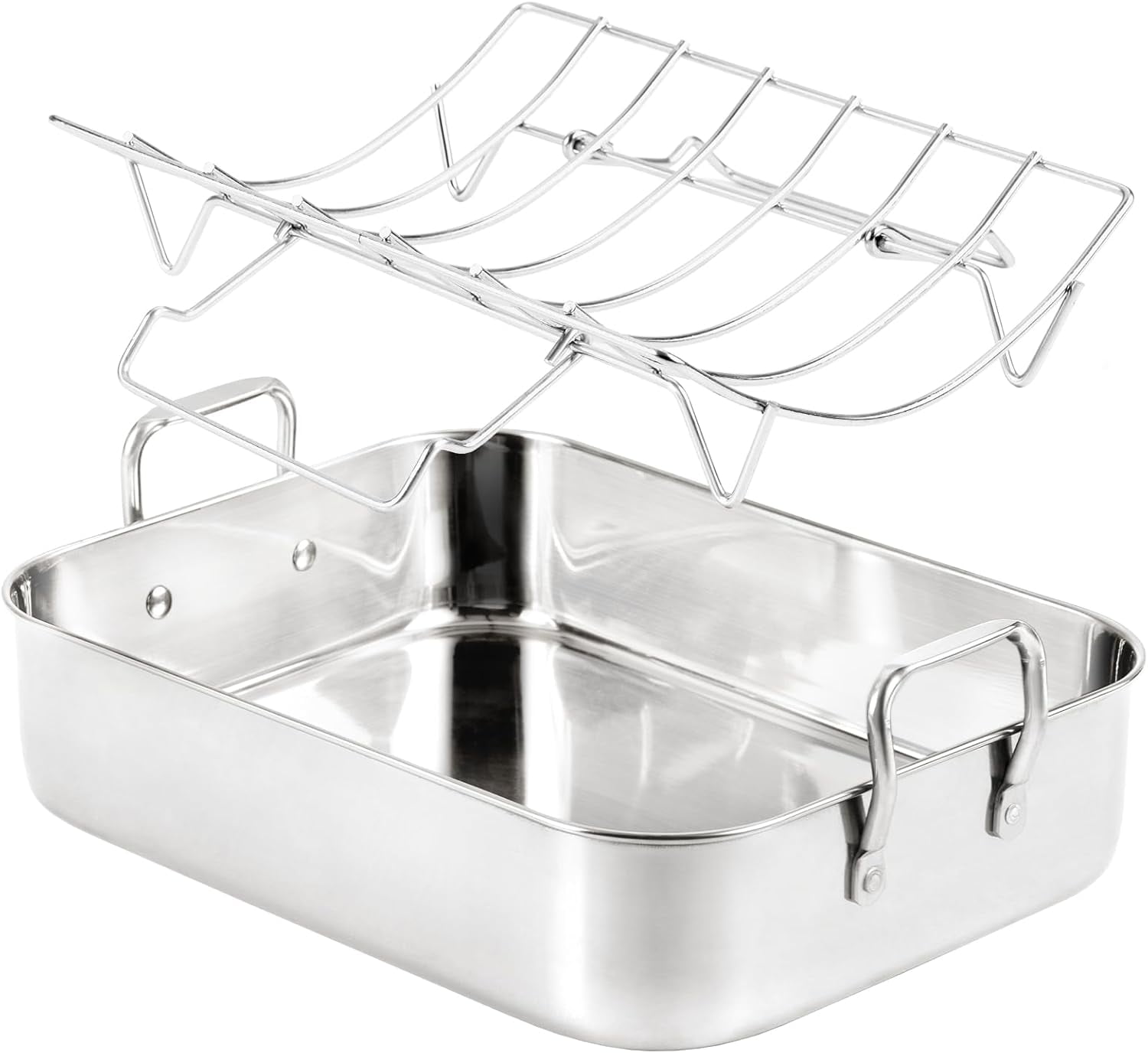 16.5inch Roasting Pan with V-Shape Rack - Stainless Steel Large Turkey ...