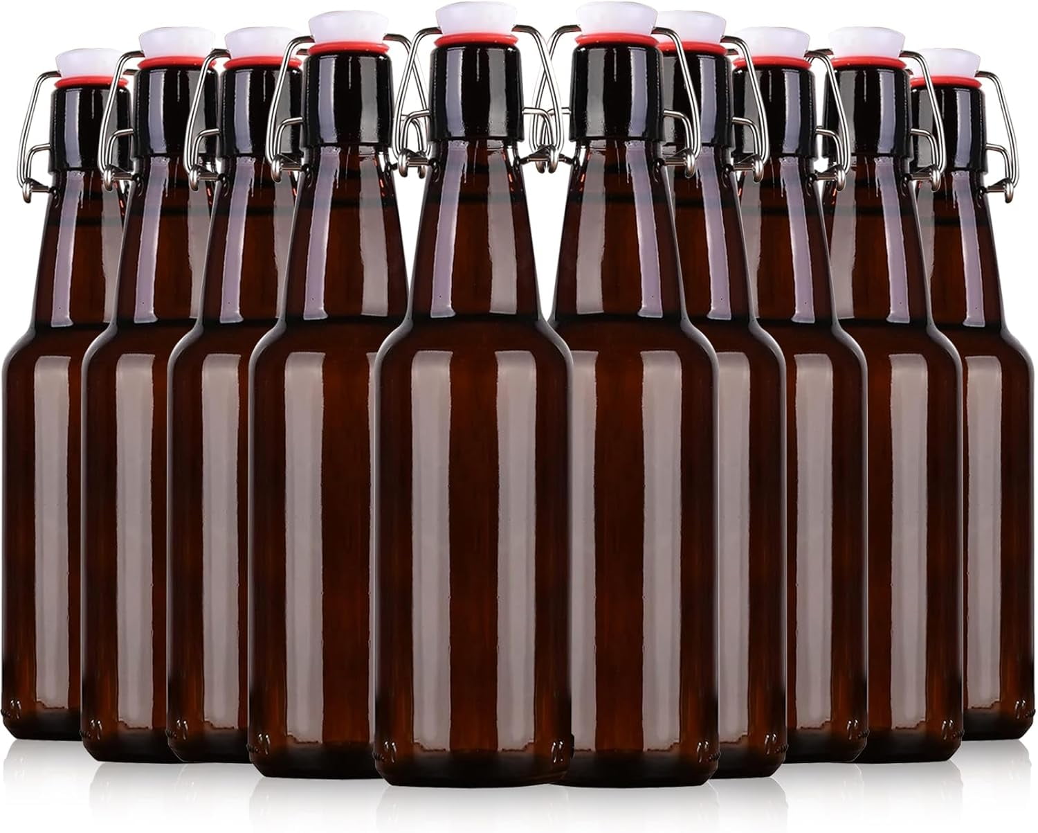 16.5oz Amber Swing Top Glass Bottles for Airtight Lids, Home Brewing ...