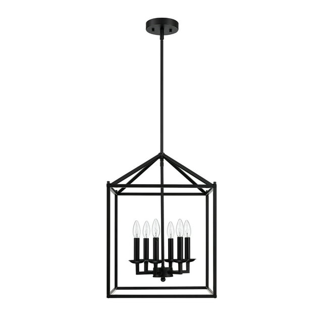 16" 6-Light Kitchen Light Fixture Ceiling Mount Matte Black Pendant ...