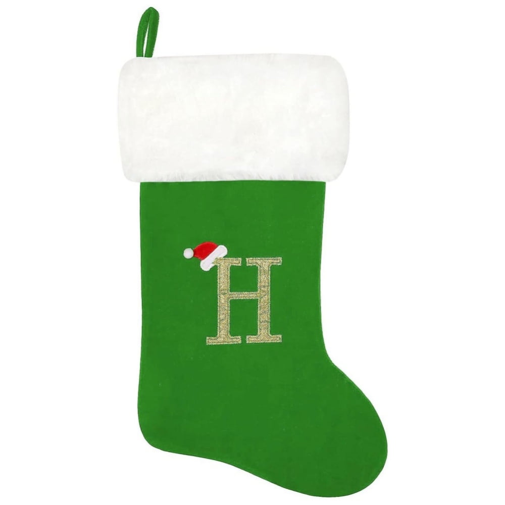 16.74 Inches Monogram Christmas Stocking Deluxe Grey Velvet Body with ...