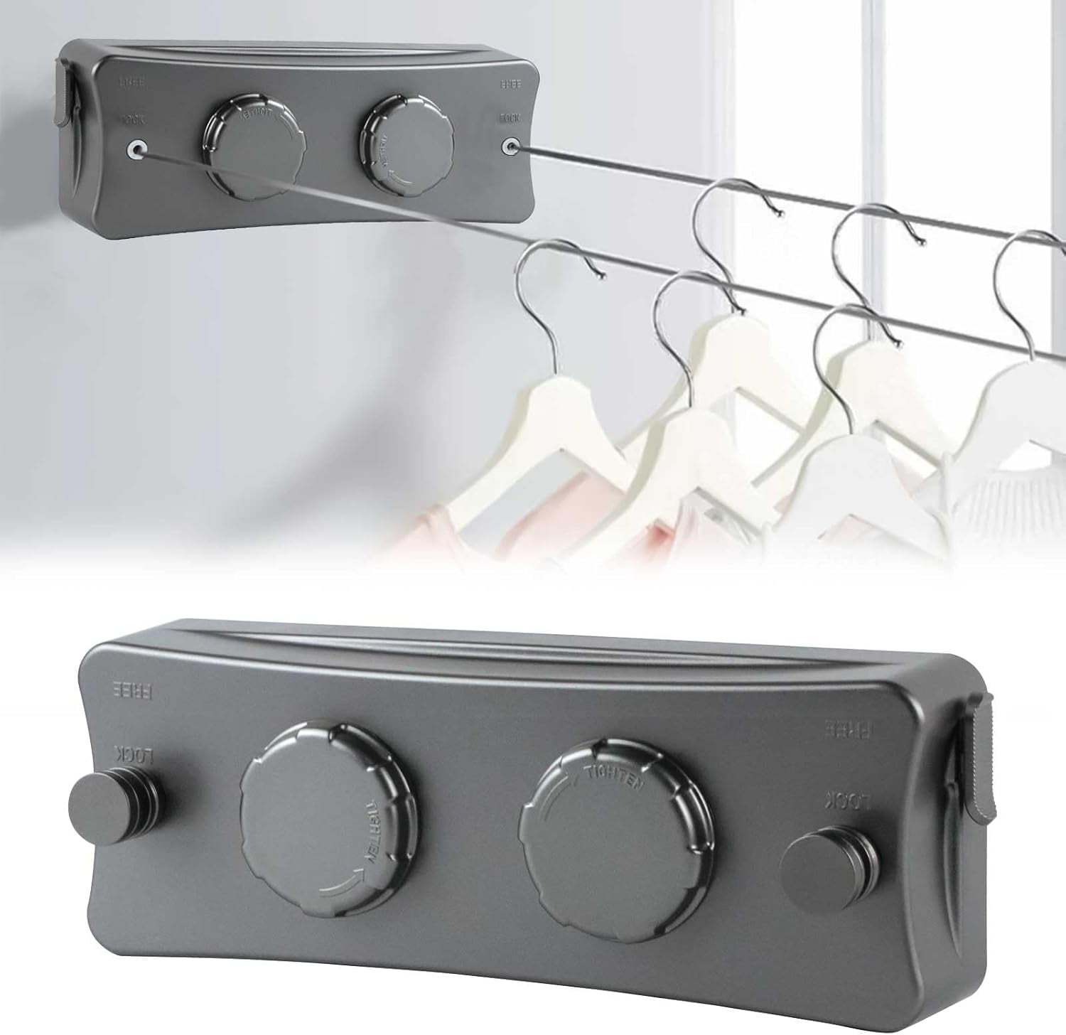 16.7Ft Retractable Clothesline, Adjustable Stainless Steel Double Rope ...