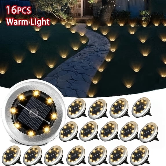 16/8/4/2 Set: 8-LED Outdoor Solar-Powered Compact Stainless Steel ...