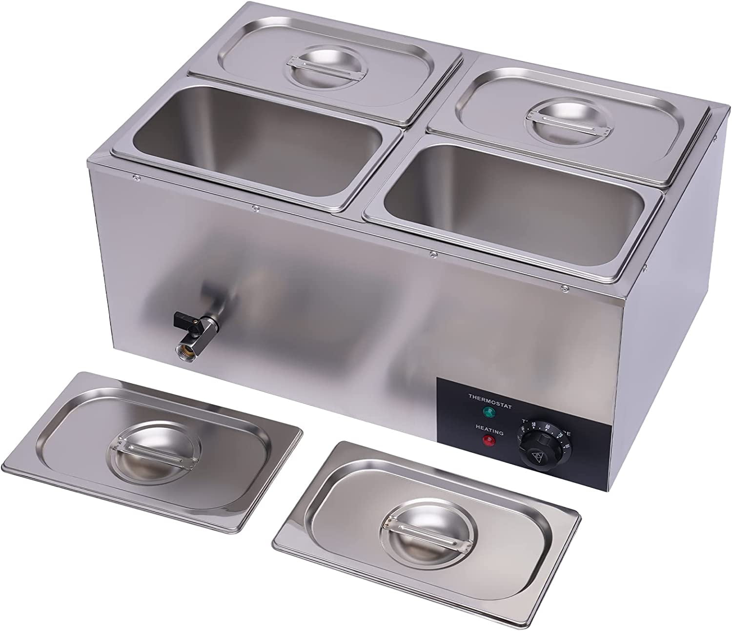 16.8QT 600W Electric Food Warmer, 4-Pan Steam Table Stainless Steel ...