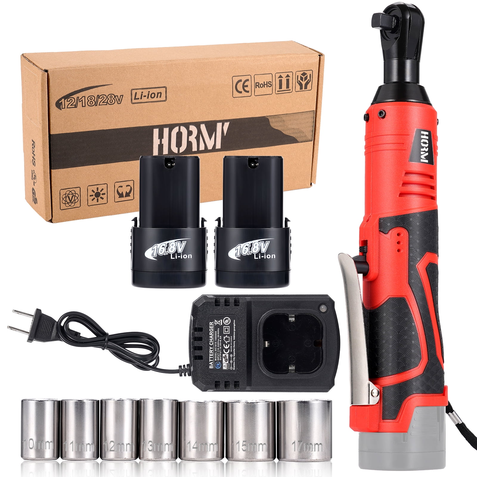 16.8V Cordless Electric Impact Wrench 3/8" Right Angle Ratchet Wrench ...