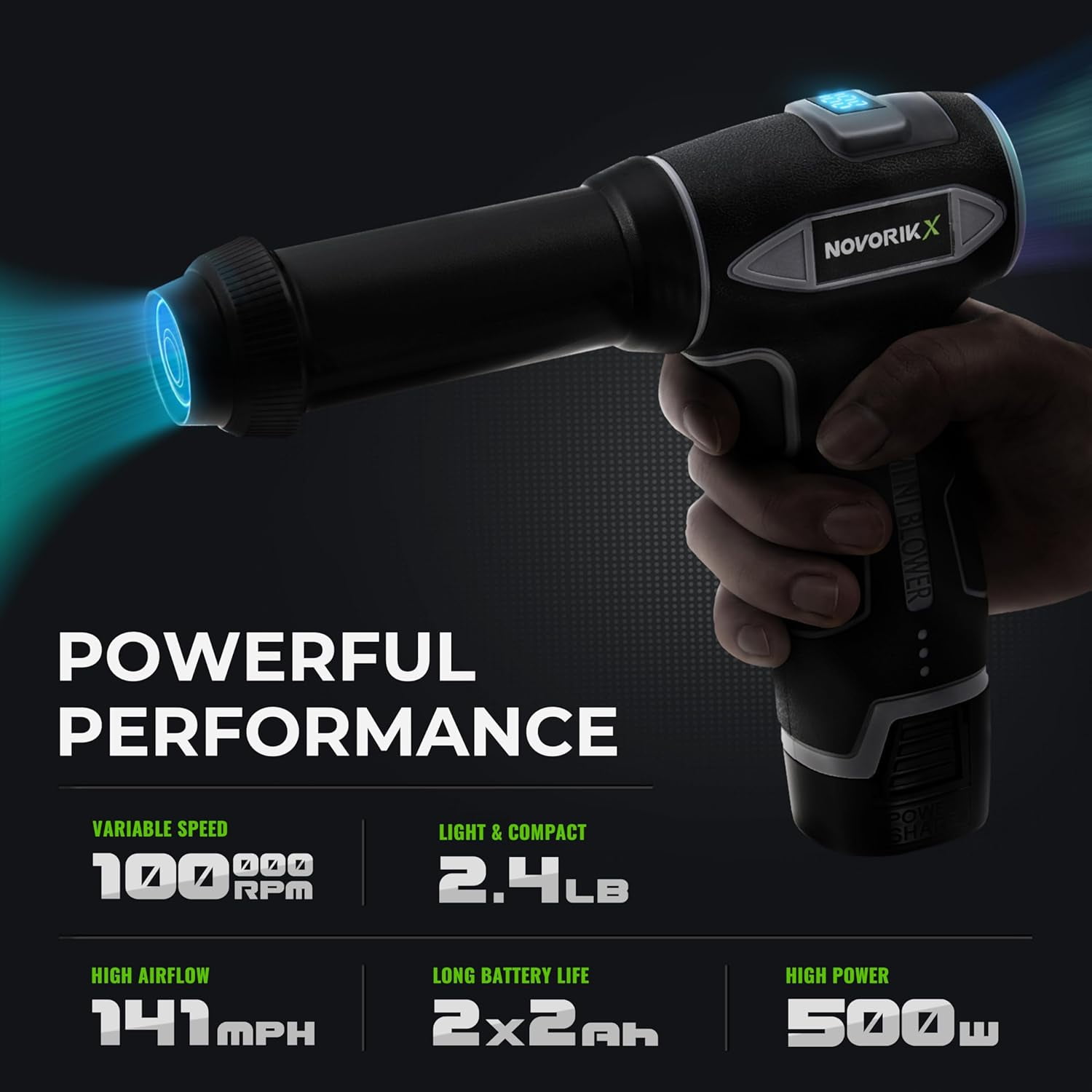 16.8V Handheld Electric Cordless Leaf Blower 100,000 RPM Includes 2 ...