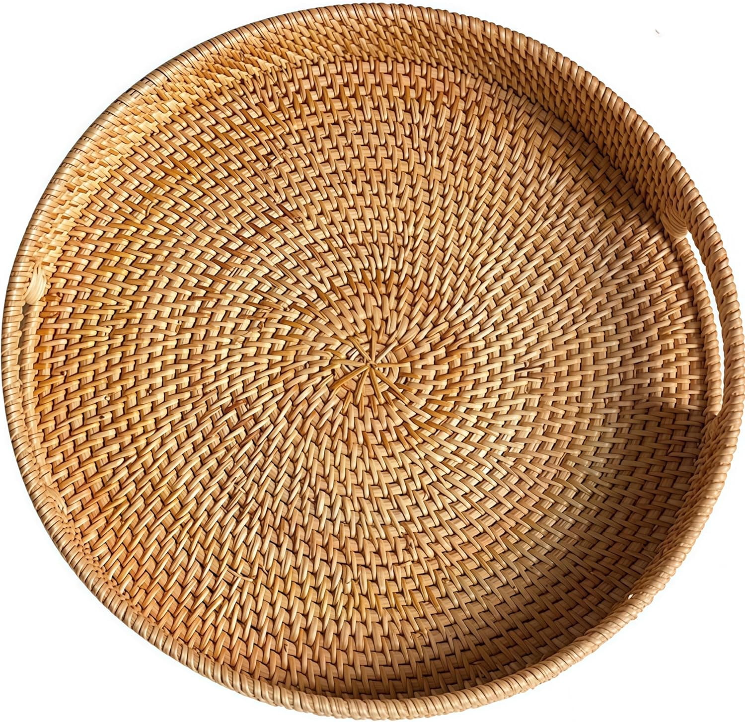 16.9" Round Rattan Tray, Hand Woven Serving Tray with Handles, Wicker ...