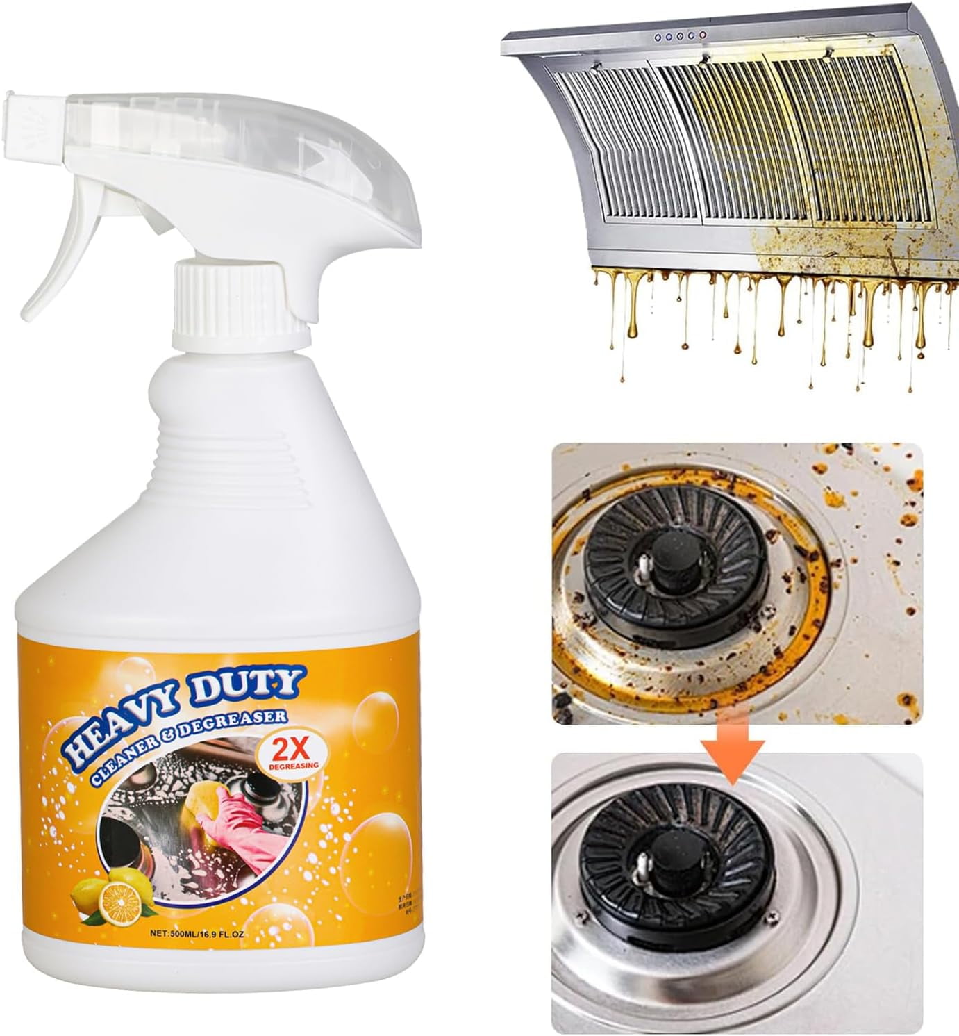 16.9 Fl Oz Kitchen Heavy Duty Cleaner Spray,All-Purpose Oil Stain Remover and Degreaser Spray ...