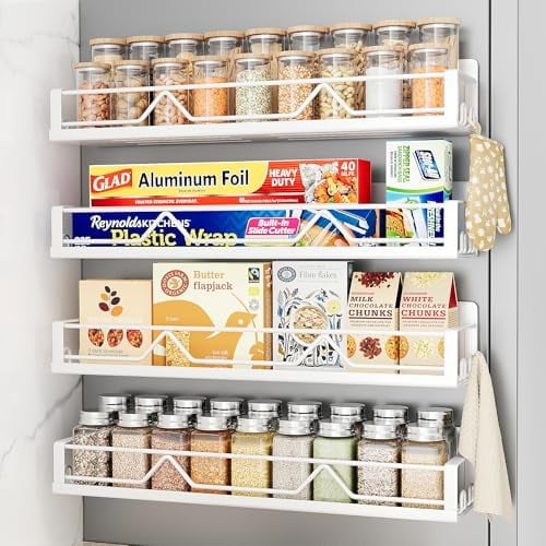 16.9 Inch Wide Large Capacity Magnetic Spice Rack for Refrigerator, 4 ...