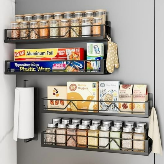 16.9 Inch Wide Large Capacity Magnetic Spice Rack for Refrigerator, 5 ...
