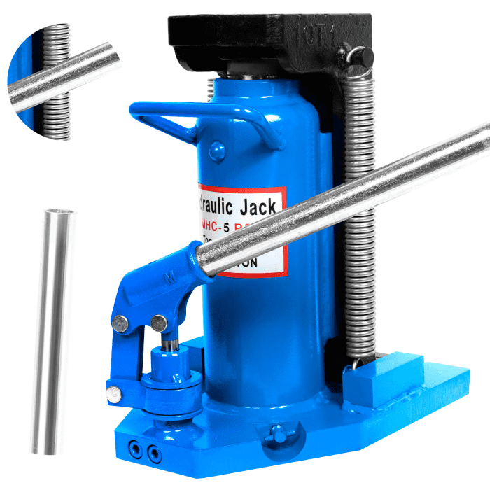 16.9" Max Lift Blue Ton Jack, 10T Top/5T Toe, Welded Steel Ram, High ...