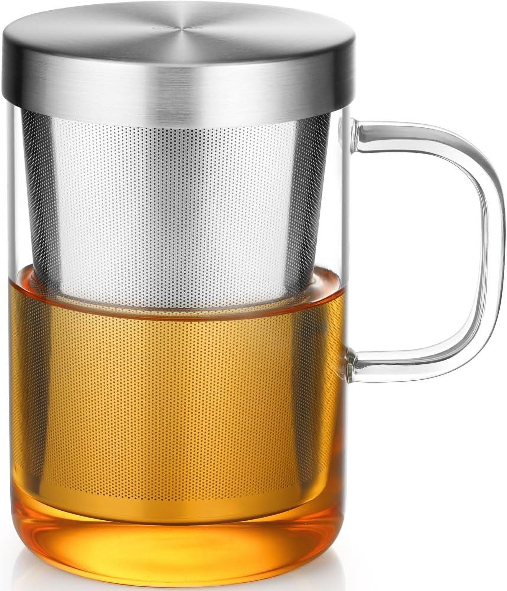 16.9 Oz Borosilicate Glass Tea Mug with Stainless Steel Infuser & Lid ...