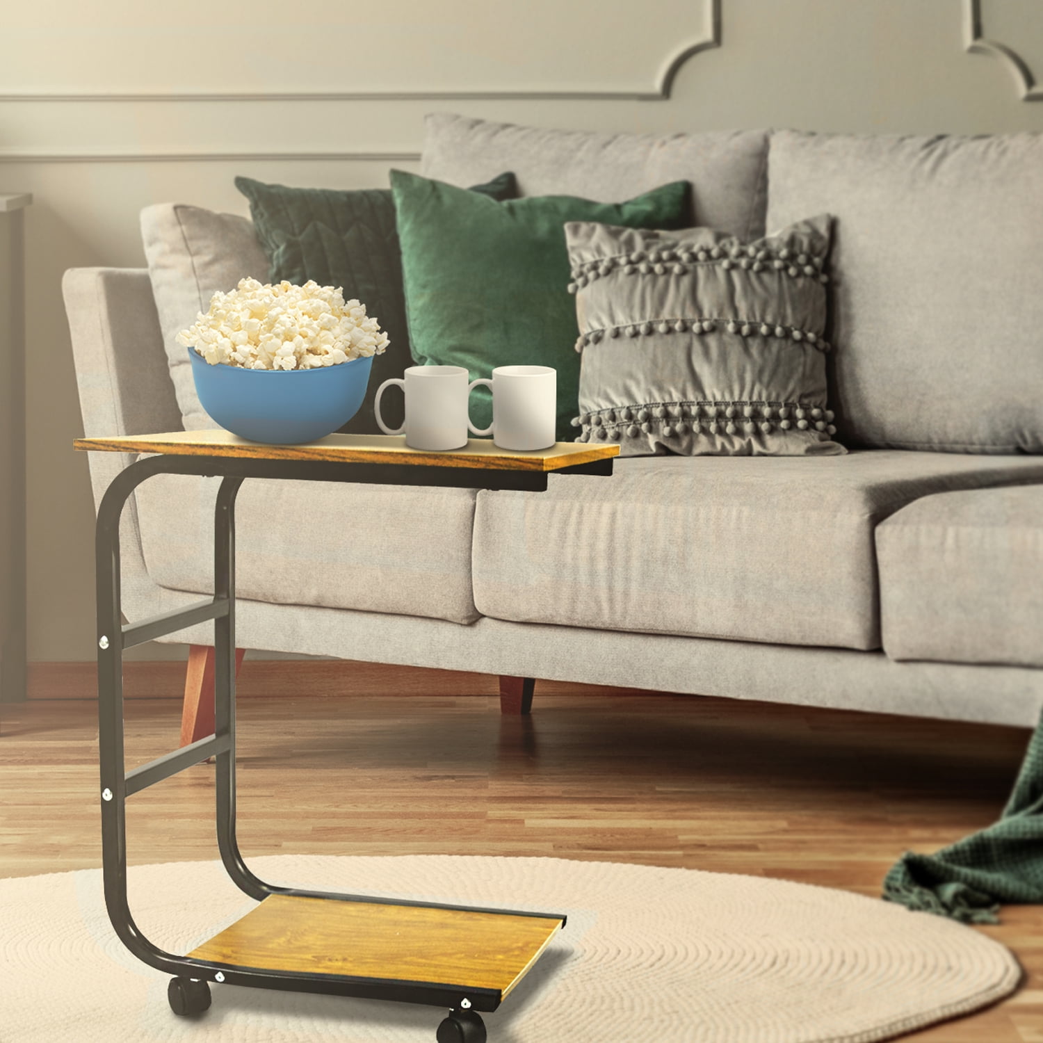 16.93" Side Desk with Wheels Rolling Stand Table Small Snack Tables for ...