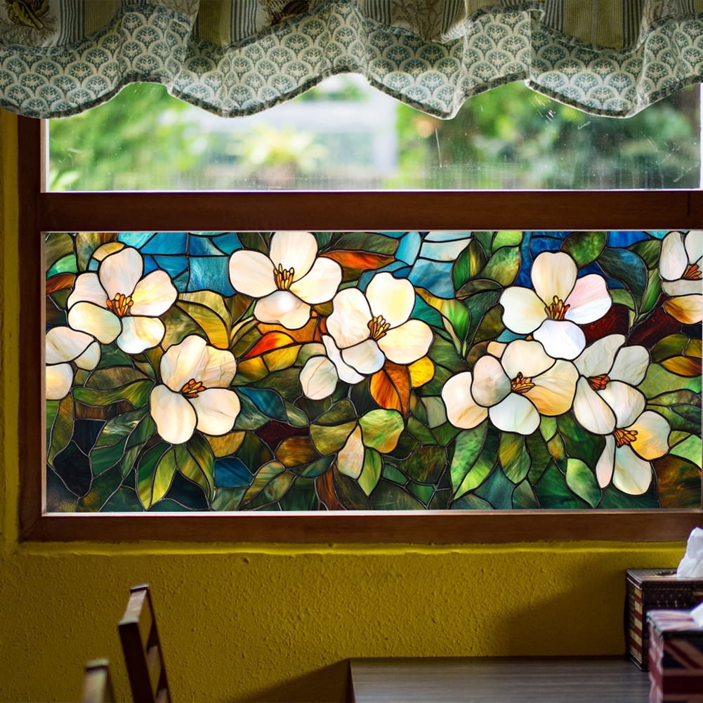 16.93x39.37inch, Retro Magnolia Flowers Window Privacy Film,Stained ...