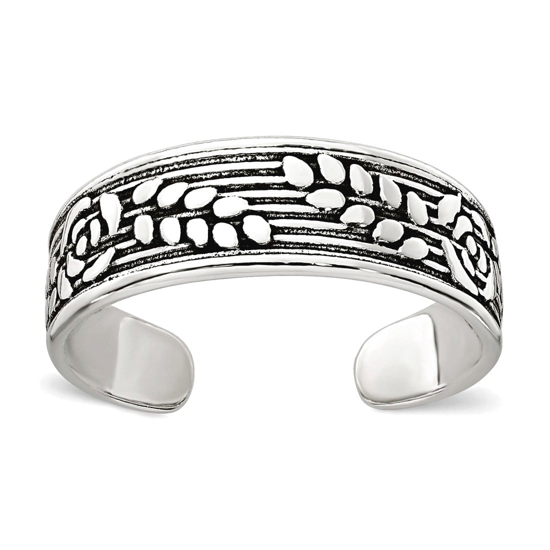 16.9mm 925 Sterling Silver Polished and Oxidized Rose And Leaf Pattern toe ring-toe ring for ...