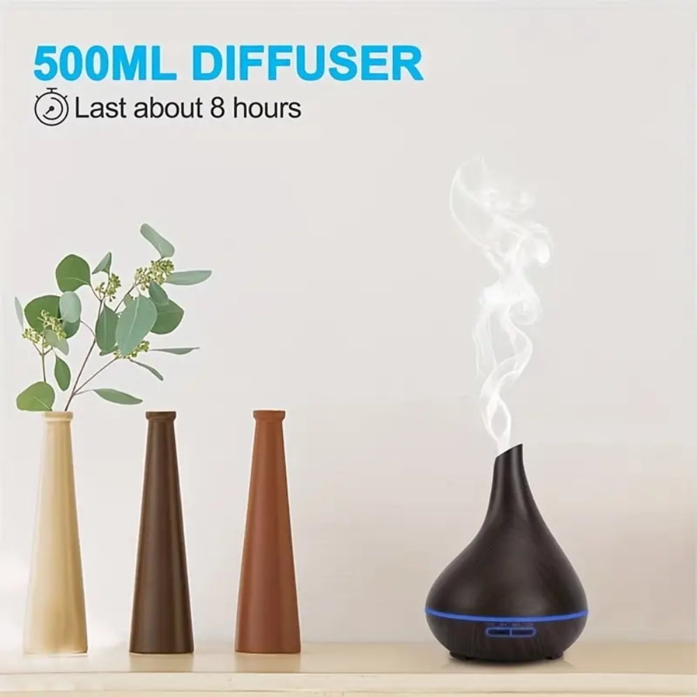 16.9oz Wood Grain Aromatherapy Diffuser Soundwave Cold Mist USB Timer LED Light & 6 Bottle ...