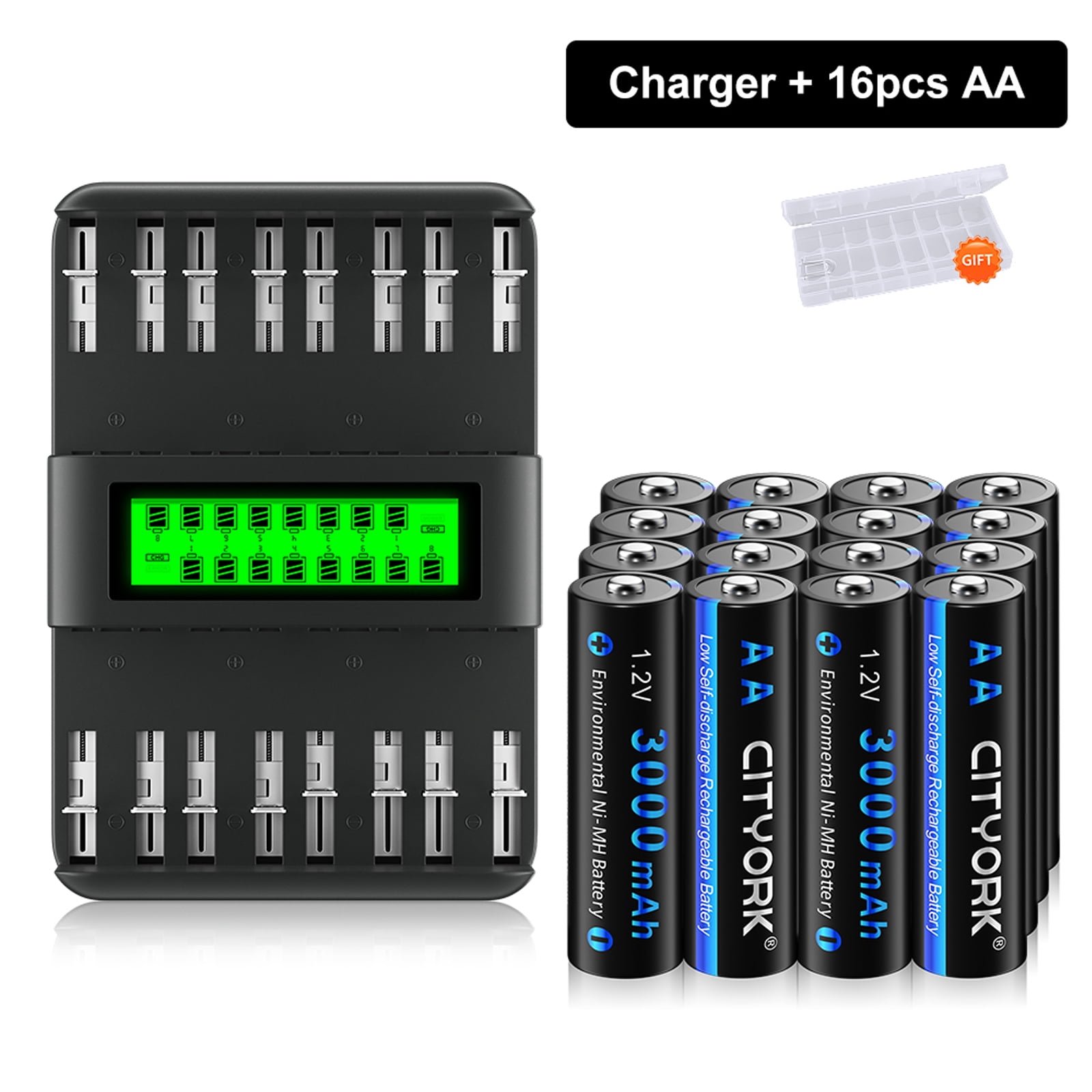 16 AA 3000mAh High Capacity Low Self Discharge 1.2v Ni-MH Rechargeable ...