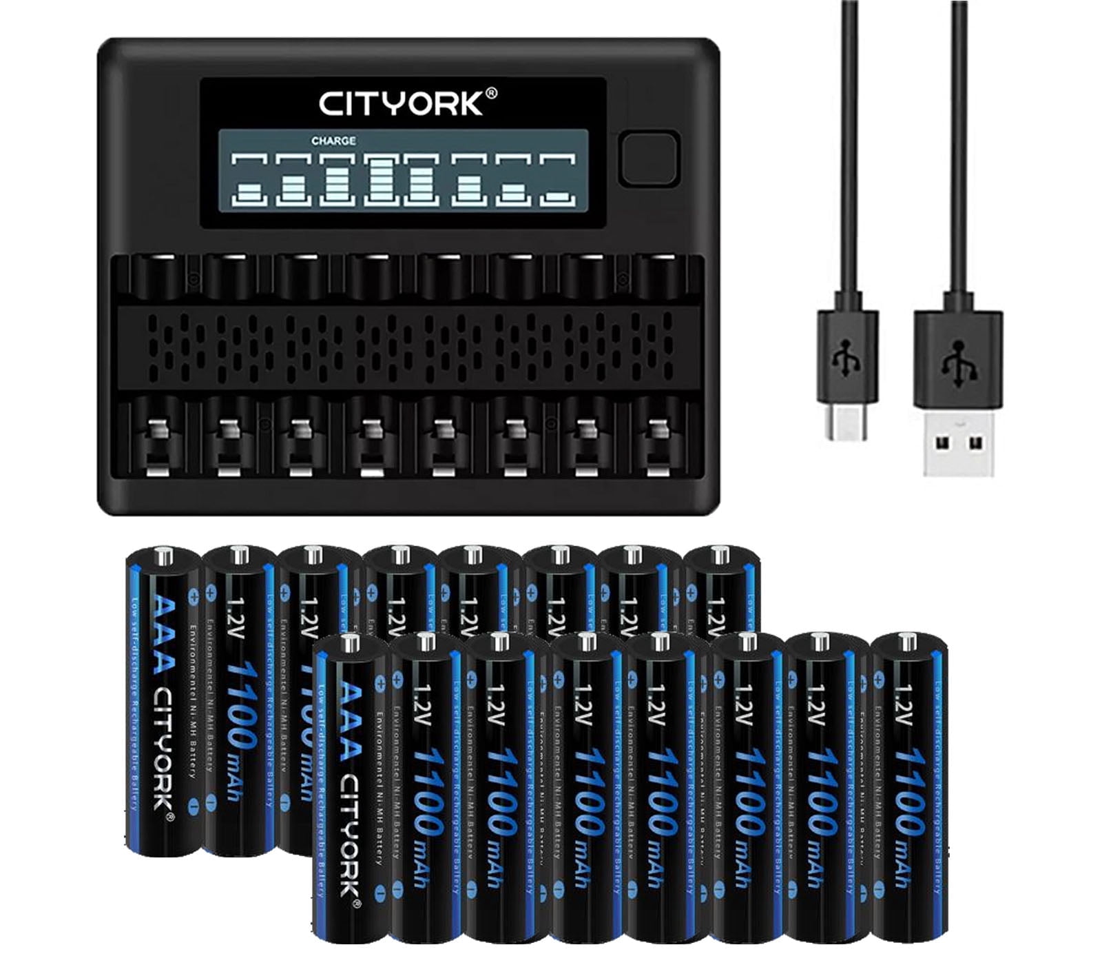 16 AAA Rechargeable Batteries with High Capacity Low Self Discharge 1 ...