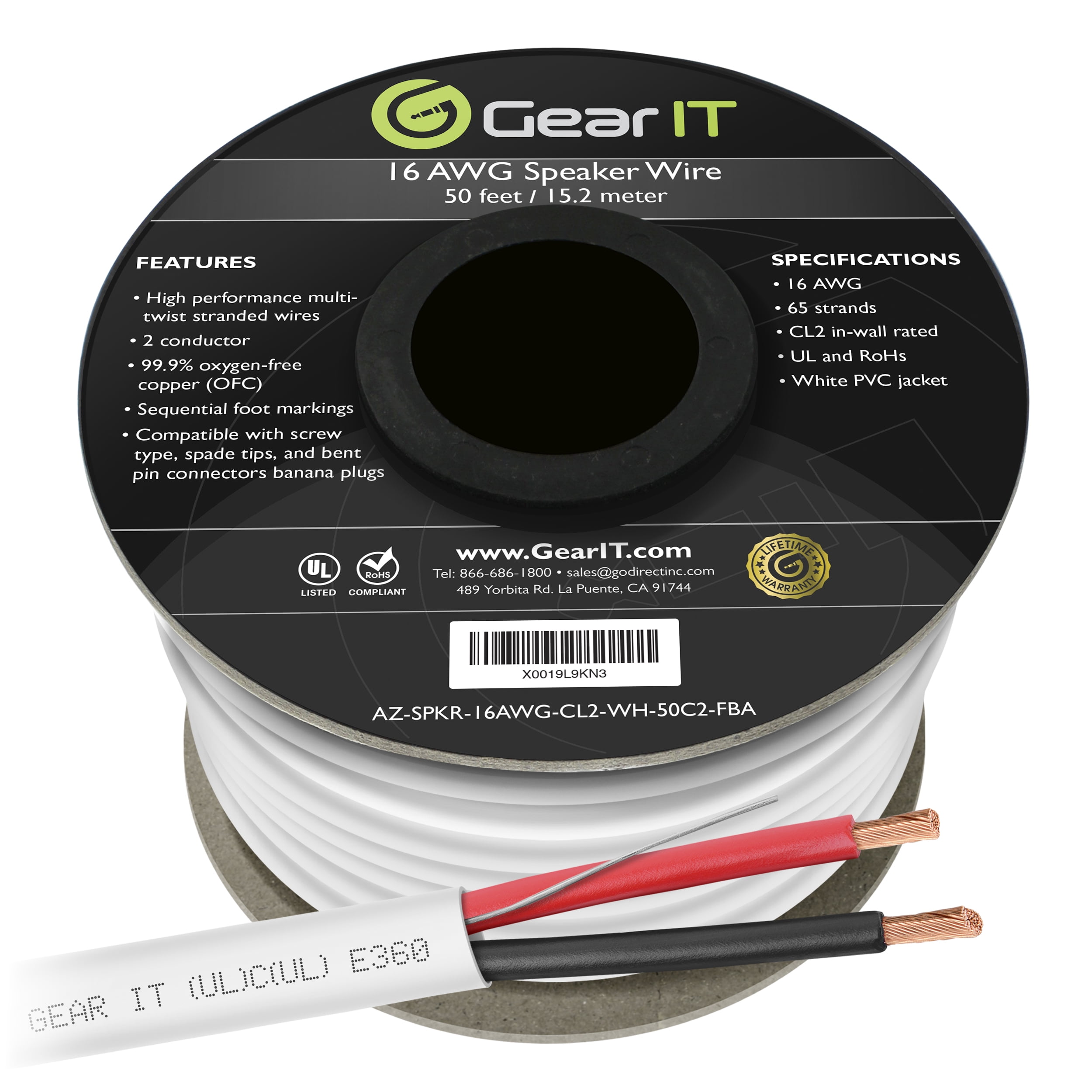 16 AWG CL2 Rated OFC Speaker Wire, GearIT Pro Series 16 Gauge OFC ...