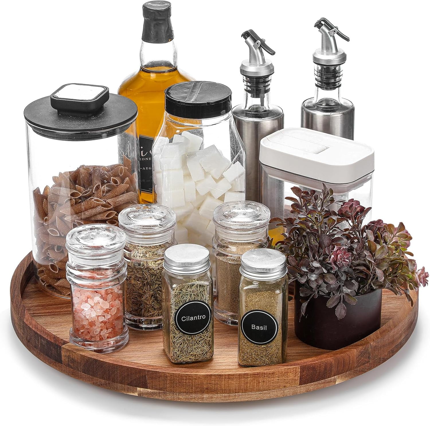 16'' Acacia Wood Lazy Susan Organizer Wooden Rotating Turntable ...