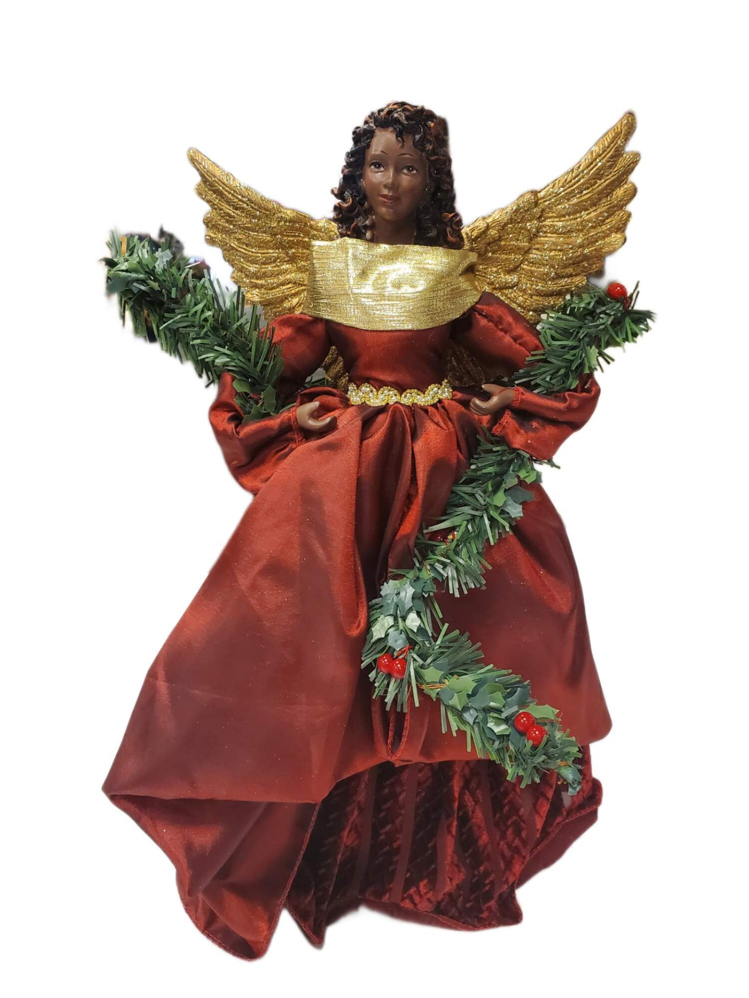 18" Black Angel Christmas Tree Topper - Gold/Red Detail - Walmart.com