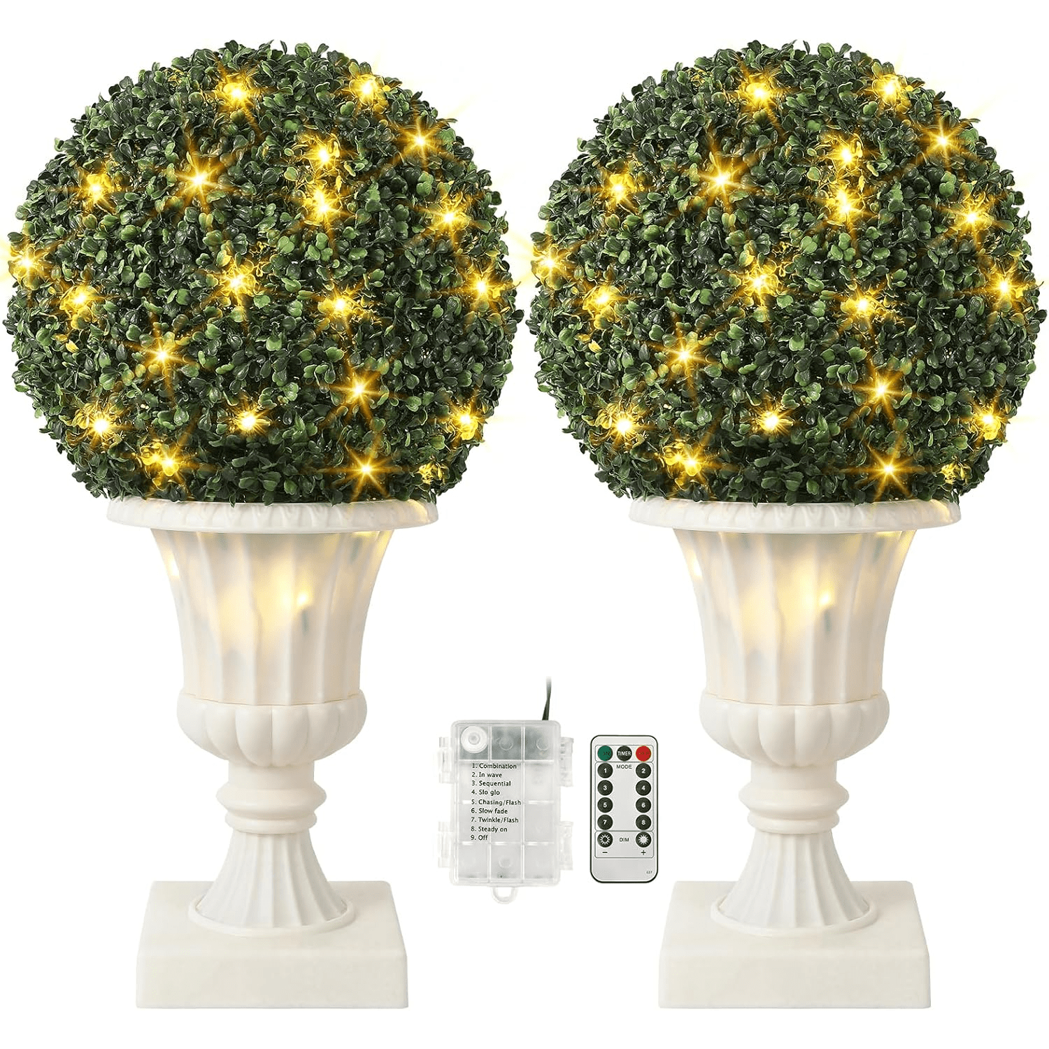 16” Artificial Boxwood Topiary Ball with LED,Pre-Lit Artificial Topiary ...