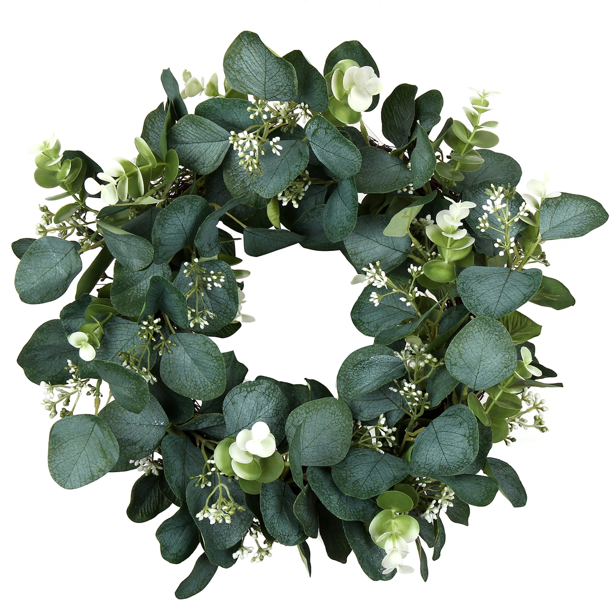 16" Artificial Eucalyptus leaf Wreath Fake Greenery plant Spring Summer ...