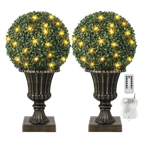 16'' Artificial Topiary Ball with Sturdy Pot Base, Pre-Lit Artificial ...