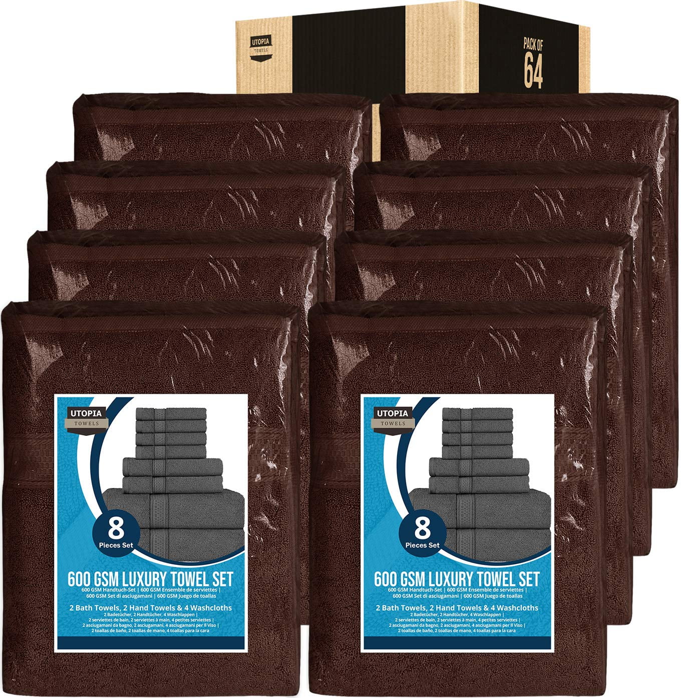 16 Bath Towels 16 Hand Towels 32 Washcloths Set, 600 GSM Ring Spun ...