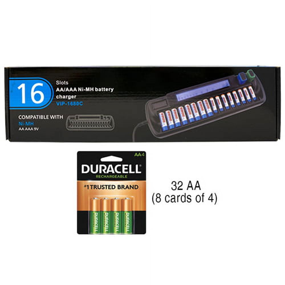 16 Bay AA / AAA LCD Battery Charger + 32 AA 2500 mAh Duracell NiMH ...