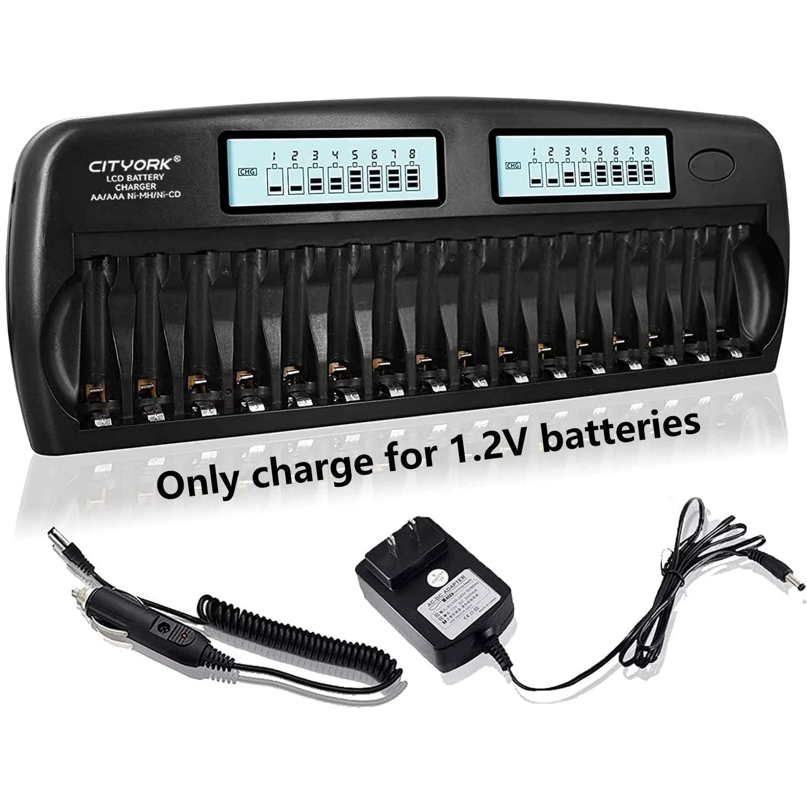 NC31-B 16 Bay Fast Charger, LCD Screen, for 1.2V AA AAA NiMH NiCD, Car ...