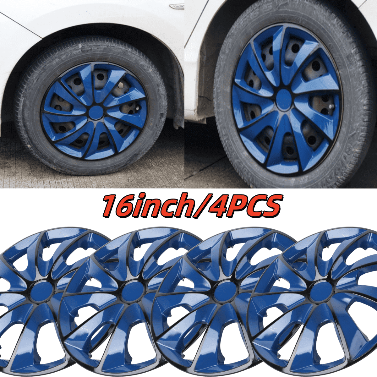 16" Black & Blue Hubcaps/Wheel Covers for Most Cars,Set of 4 Snap on ...