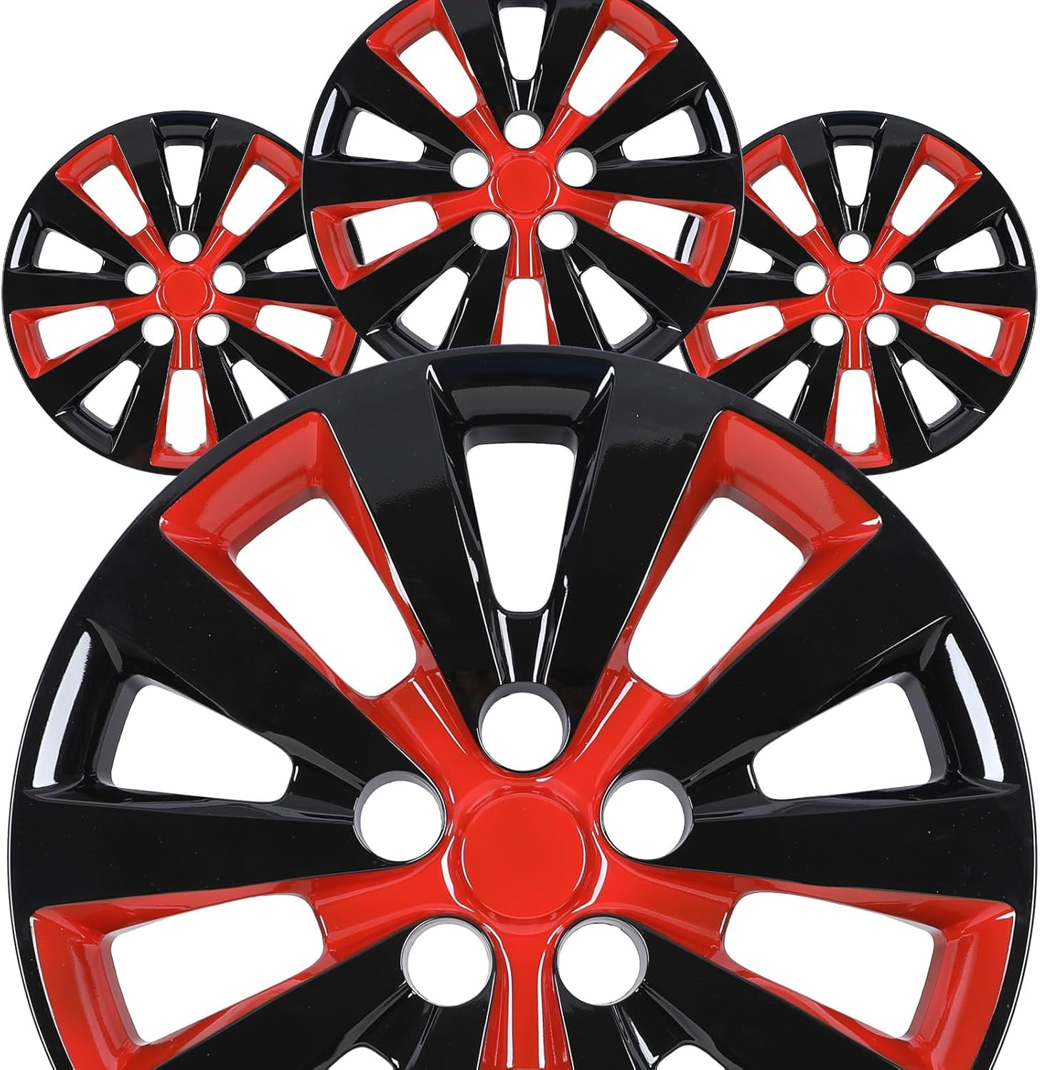 16" Black Lacquer & Red Lacquer Hubcaps Compatible with 2011-2017 ...