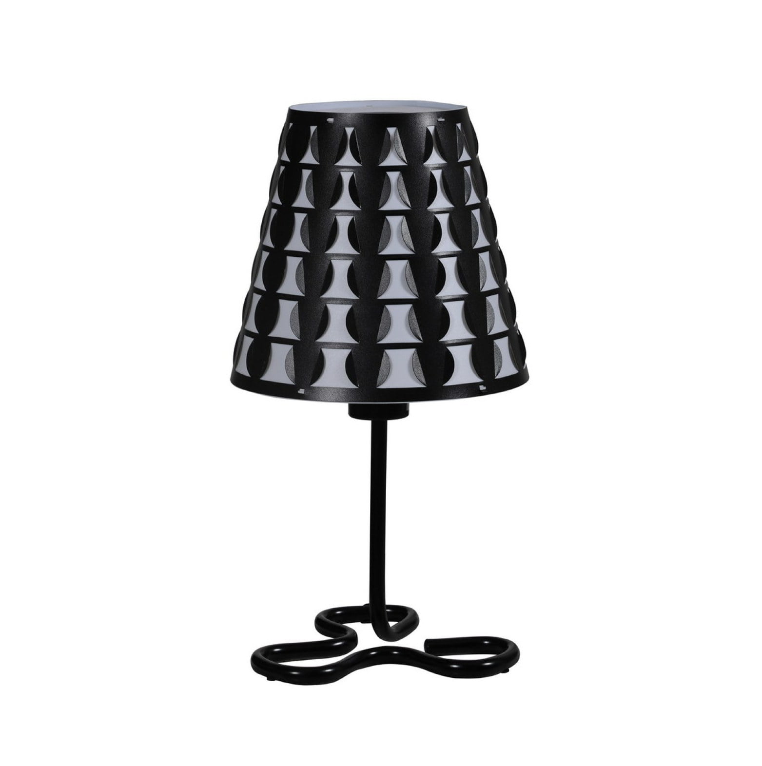16" Black Metal Table Lamp - Geometric Design, Polypropylene Shade ...