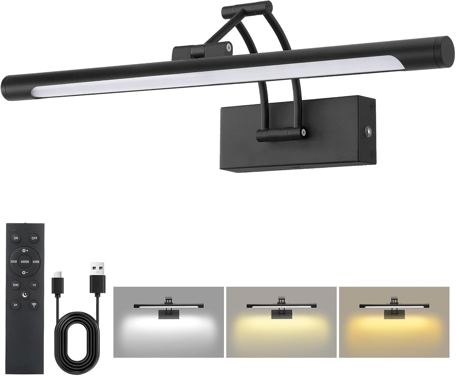 16" Black Picture Lights for Wall, Operated Picture Light with Remote ...