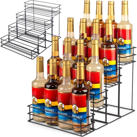 16 Bottle Capacity Coffee Syrup Organizer 4 Tier Coffee Syrup Stand ...