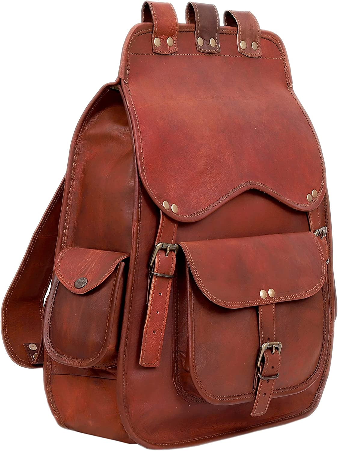 16" Brown Leather Backpack Vintage Rucksack Laptop Bag College Bookbag ...