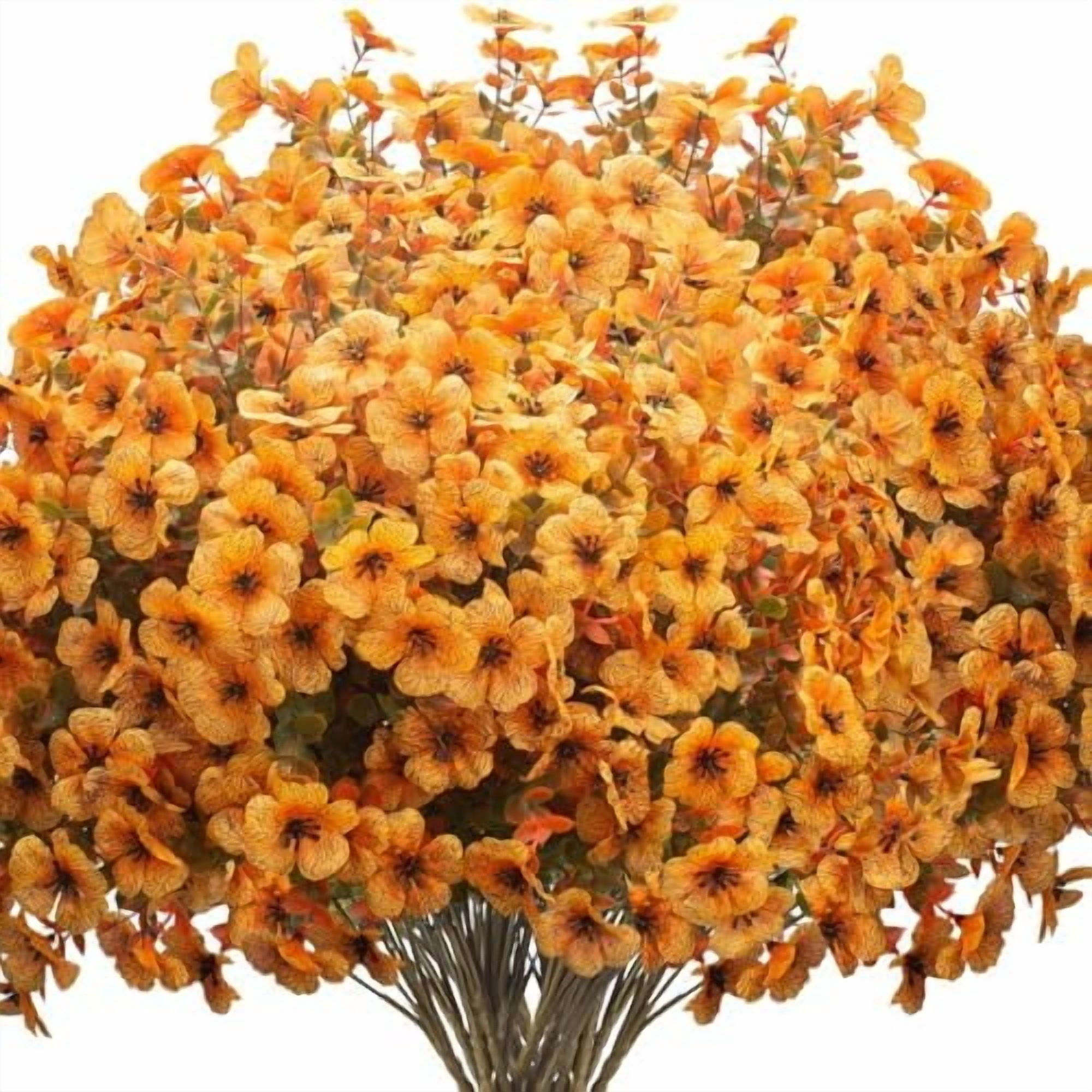 16 Bundles Artificial Fall Flowers UV Resistant Faux Greenery, All ...