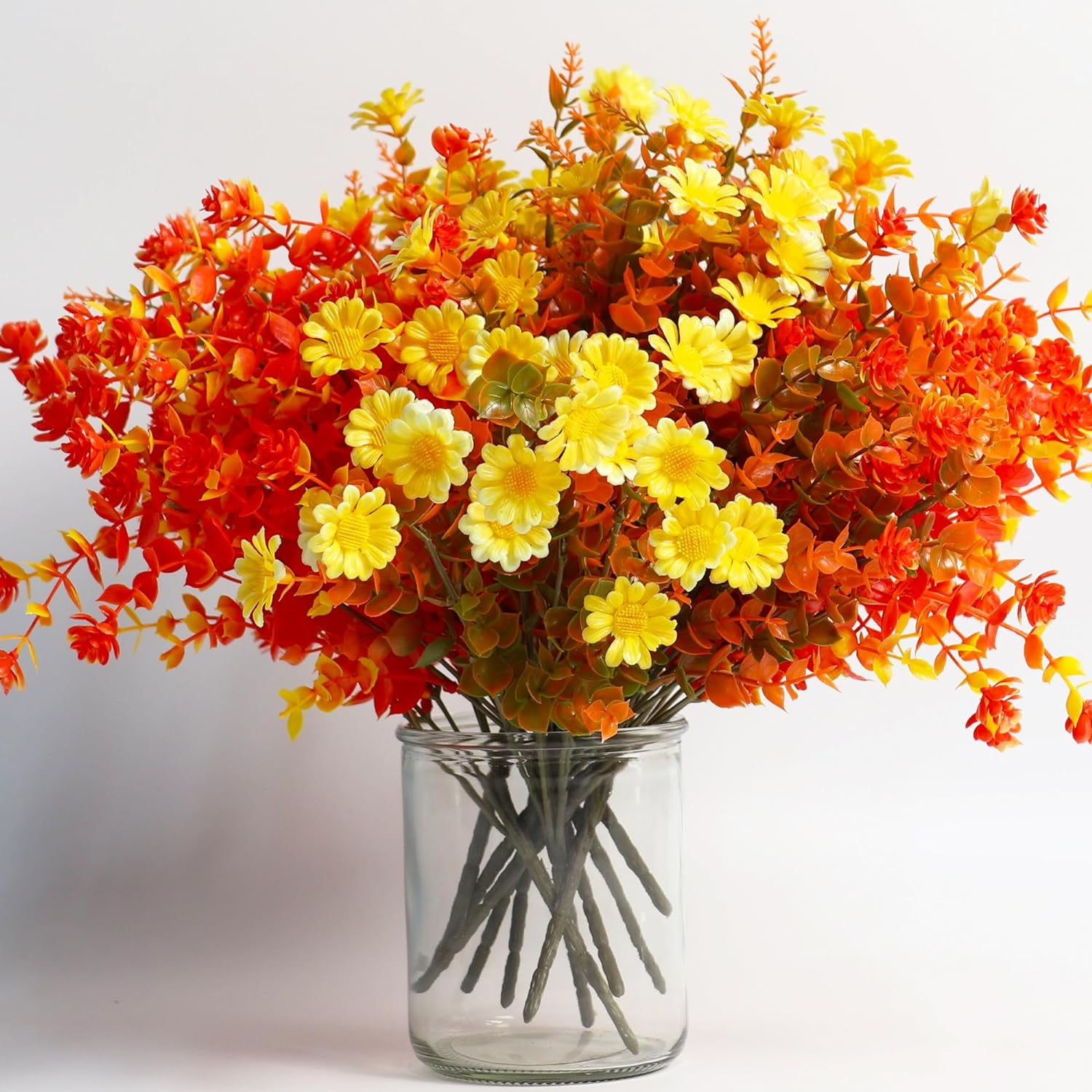 16 Bundles Artificial Fall Mums Flowers Plants Outdoors, Faux Plastic ...