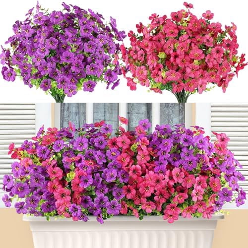 16 Bundles Artificial Flowers for Outdoor Outside Spring Summer ...