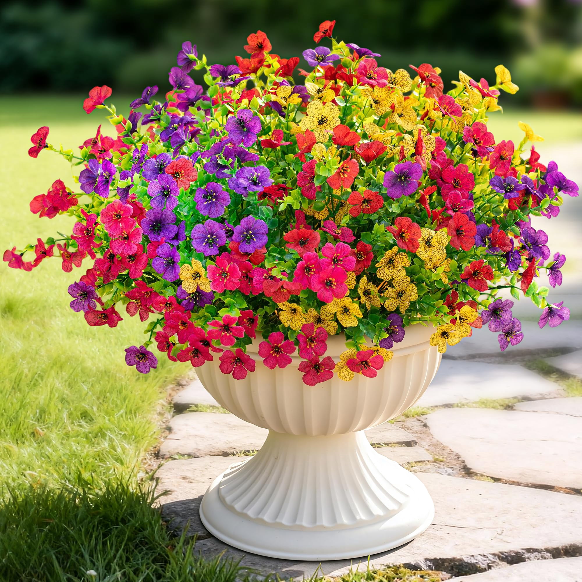 16 Bundles Artificial Flowers for Outdoors, UV Resistant Silk Daisy ...
