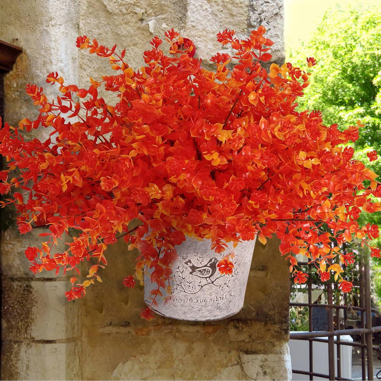 16 Bundles Fall Flowers Artificial for Decoration Outdoor, UV Resistant Plastic Fake Flowers ...