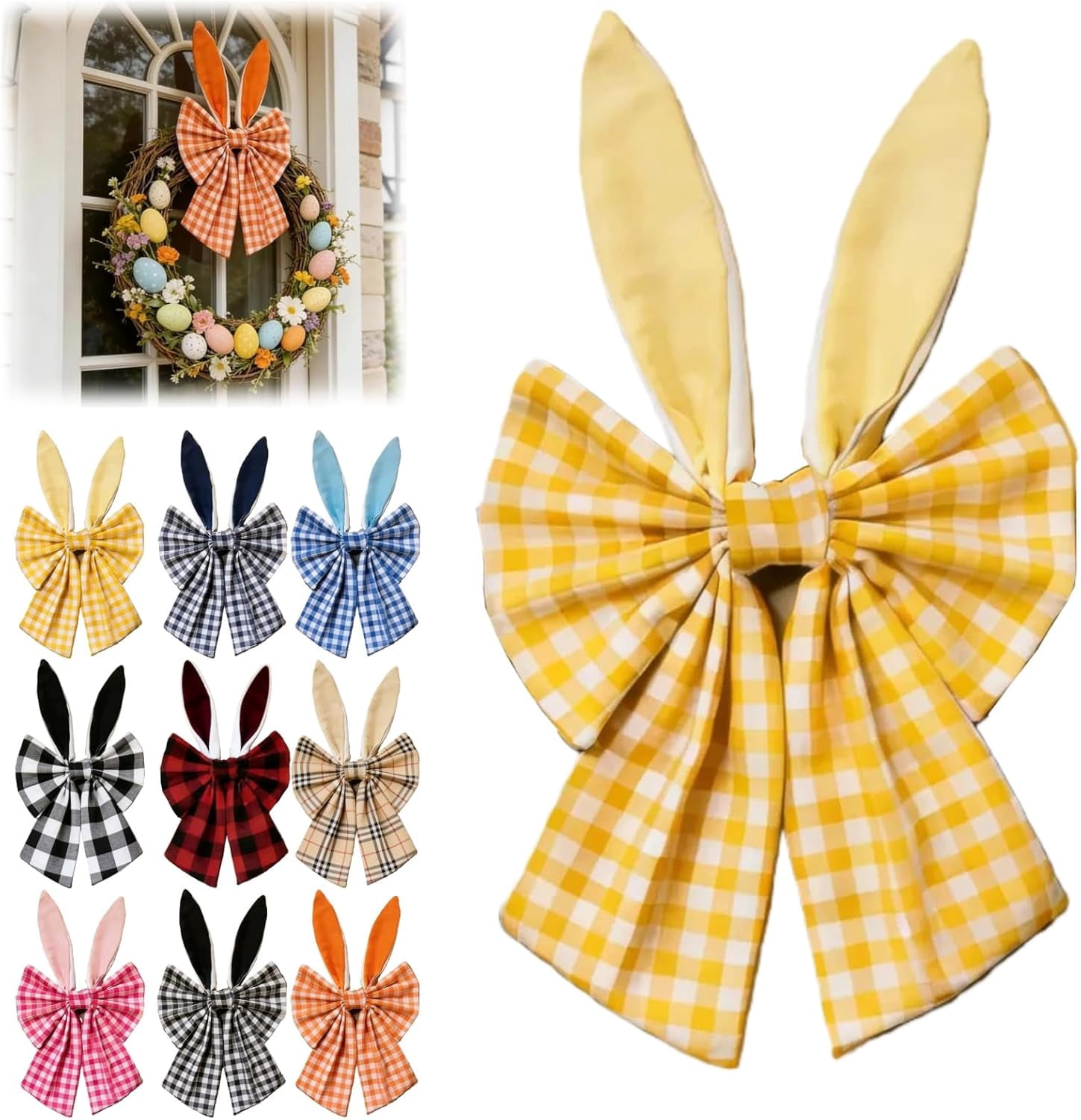 16" Bunny Ears Wreath Bow, 16 Inch Easter Bunny Ears Wreath Bow, Easter ...