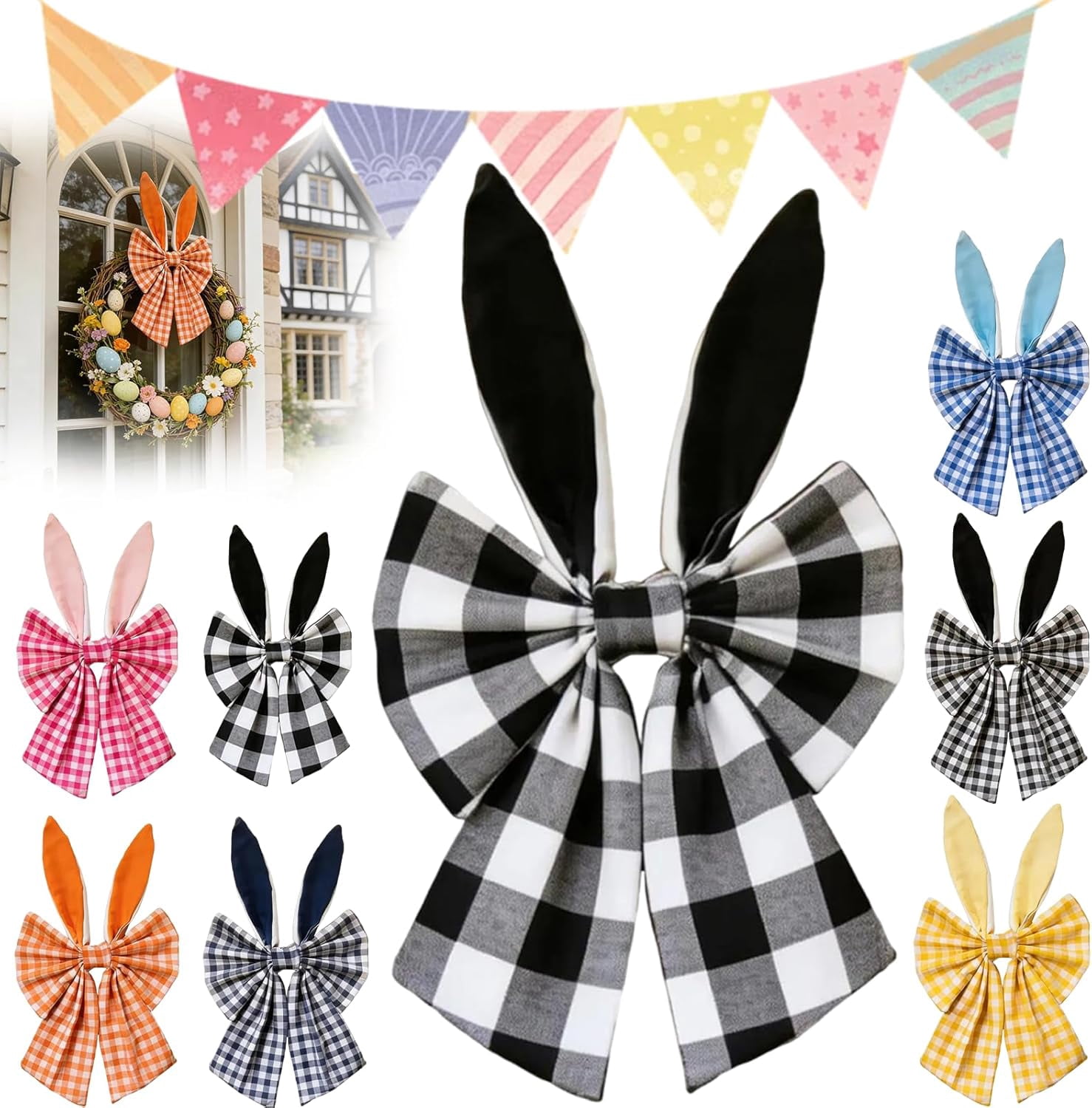 16" Bunny Ears Wreath Bow, 16 Inch Easter Bunny Ears Wreath Bow, Rustic ...