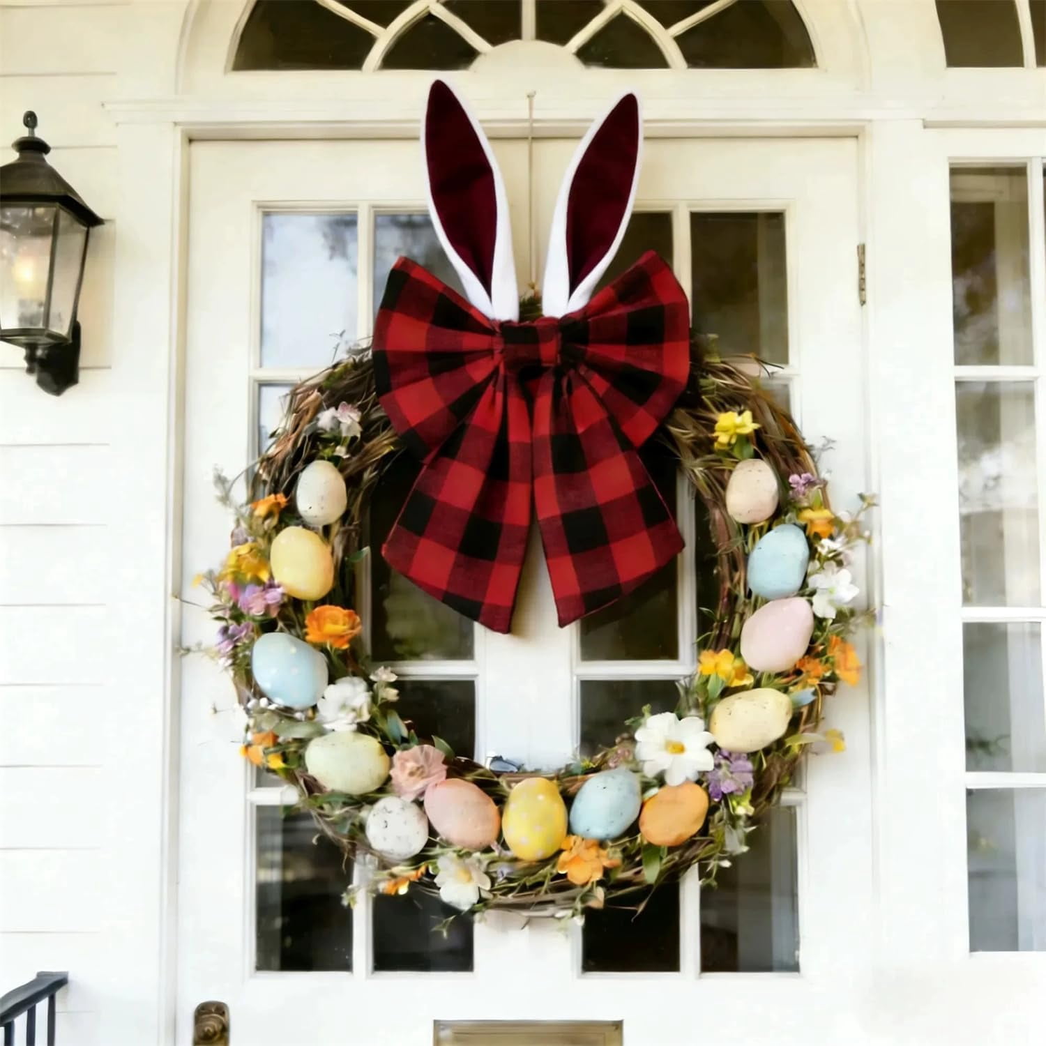 16" Bunny Ears Wreath Bow, Easter Bunny-Themed Artificial Flower Wreath ...