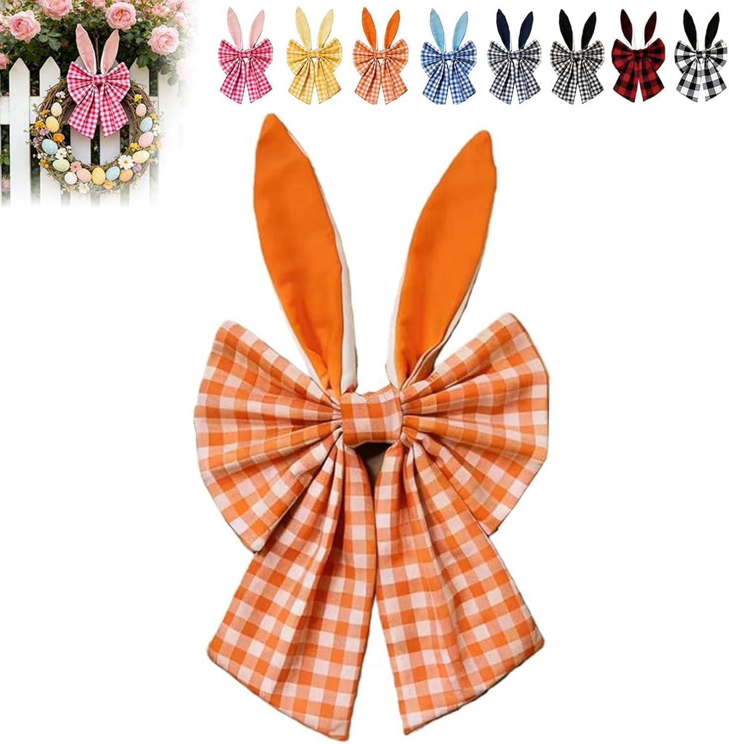 16" Bunny Ears Wreath Bow, Easter Bunny-Themed Artificial Flower Wreath ...