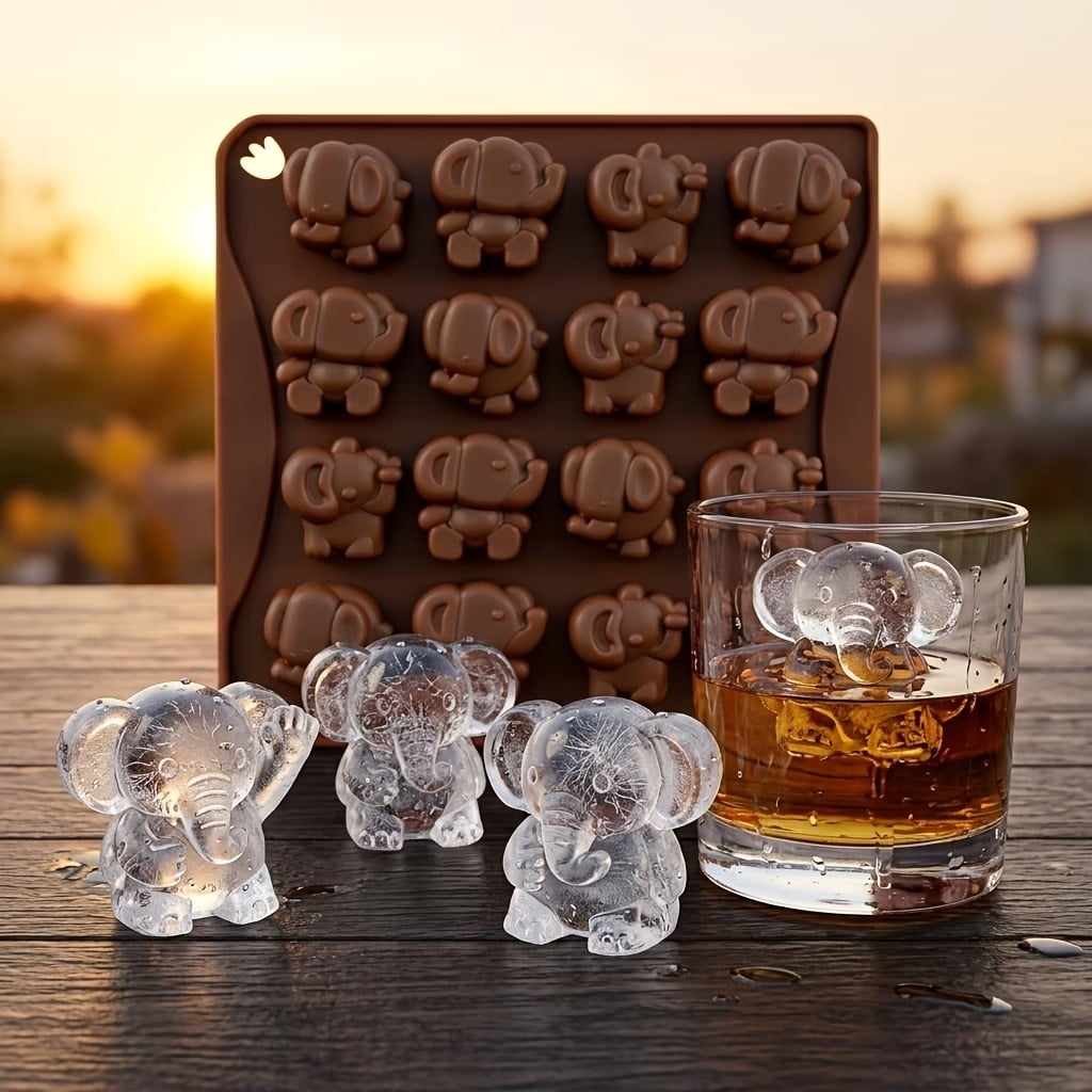 16-Cavity Cute Elephant Silicone Ice Tray - Food Grade Non-Stick Molds ...